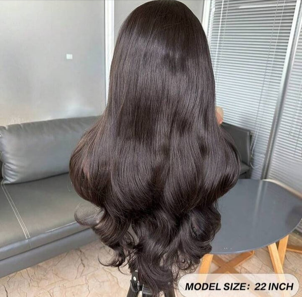 Natural Black Curtain Bangs Human blend Lace Front Wig – Minglai