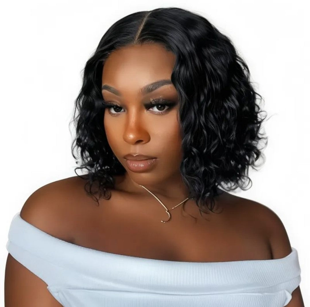 10 Inch Brazilian Deep Wave Curly Bob Wig 4x4 Glueless Lace Closure Wi ...